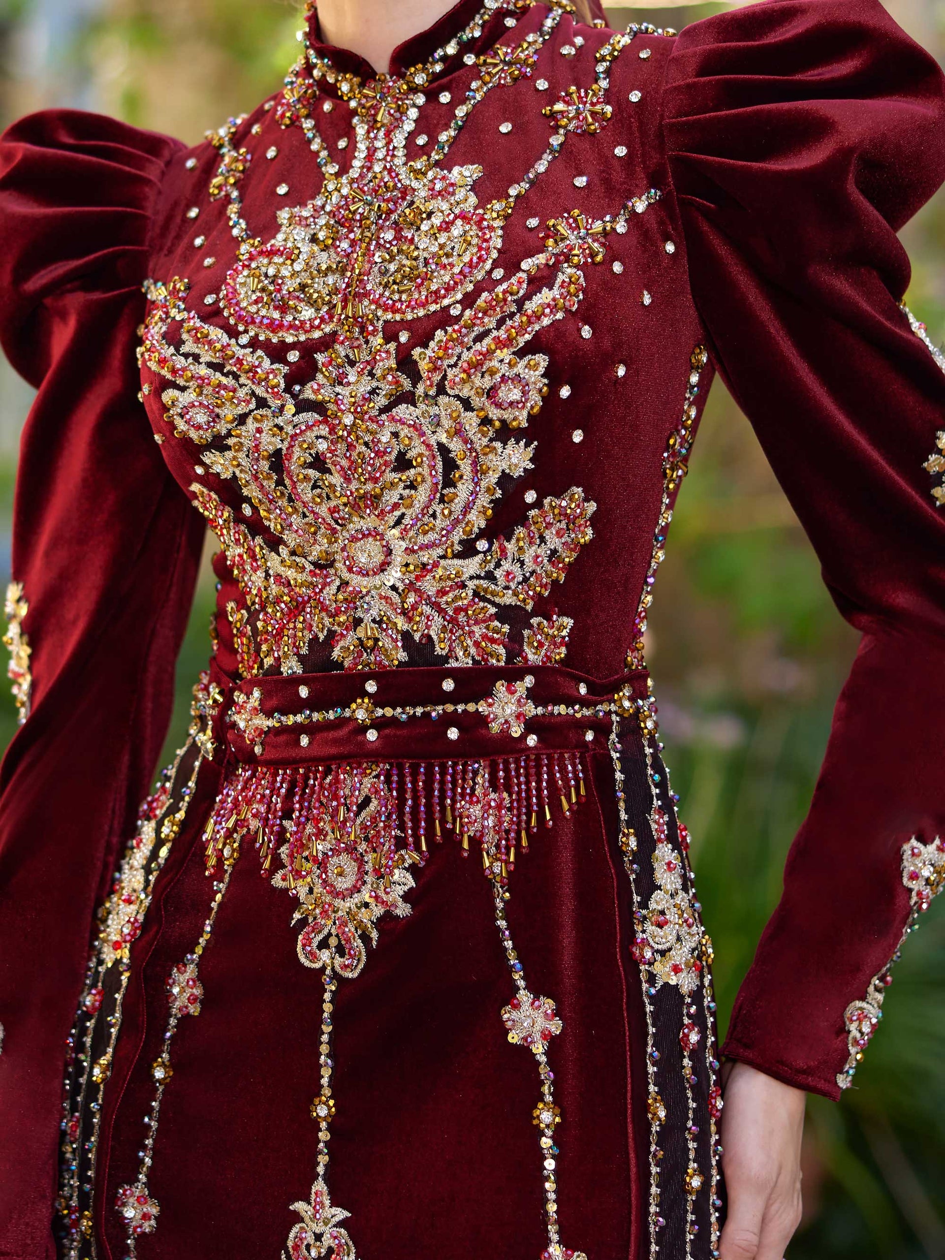 Burgundy Islamic Henna Dress Juliet Long Sleeve - Sultan Dress