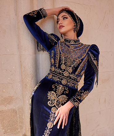 Royal Blue Princess Long Sleeve Heavily Sequin Long Tail Ball Gown